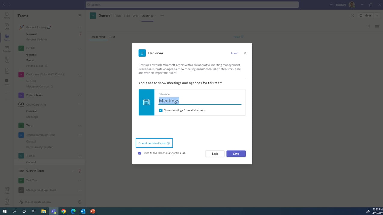 Add Decisions to Microsoft Teams