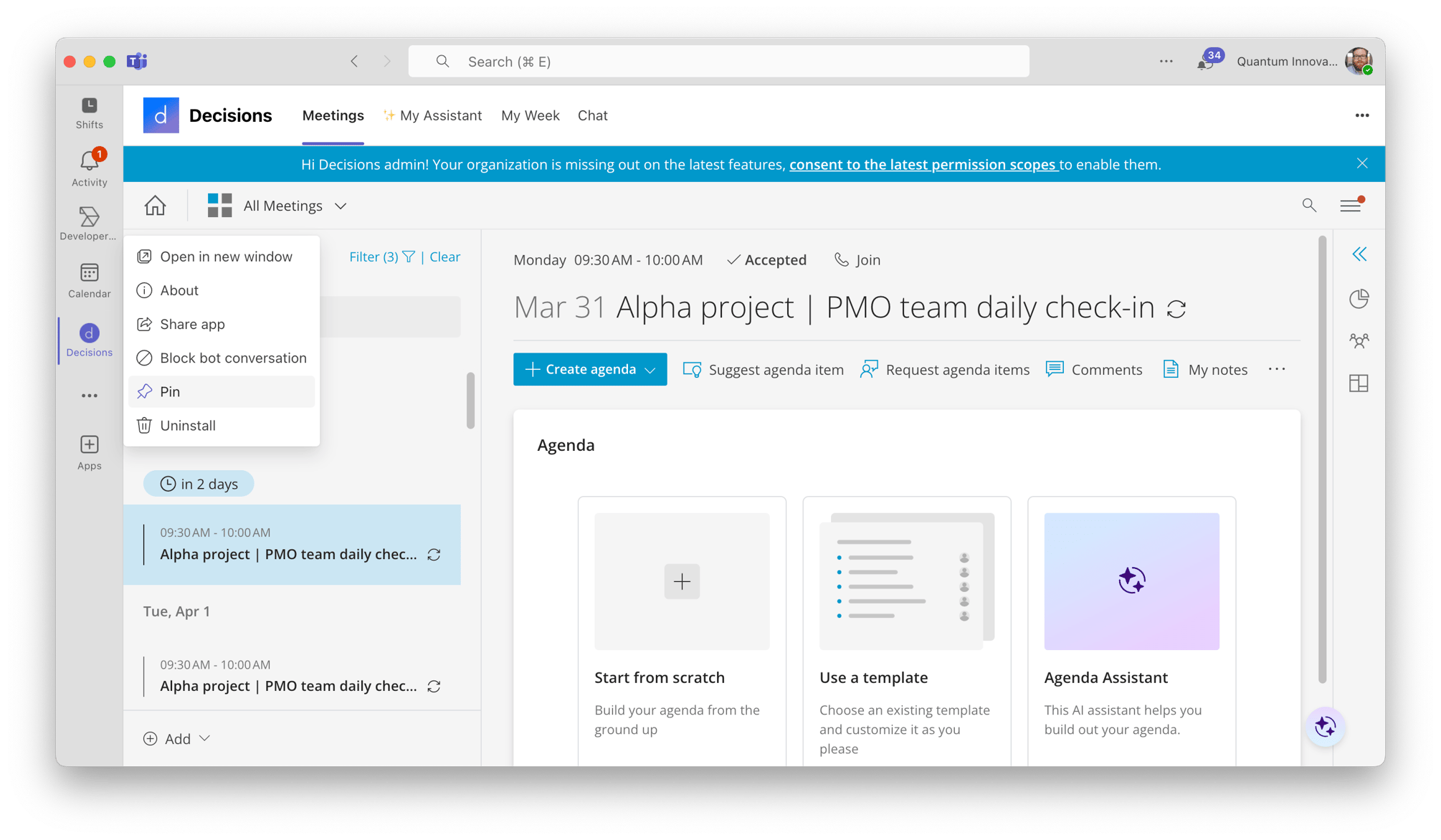 How to add the Decisions app for easy access to Teams on desktop and mobile
