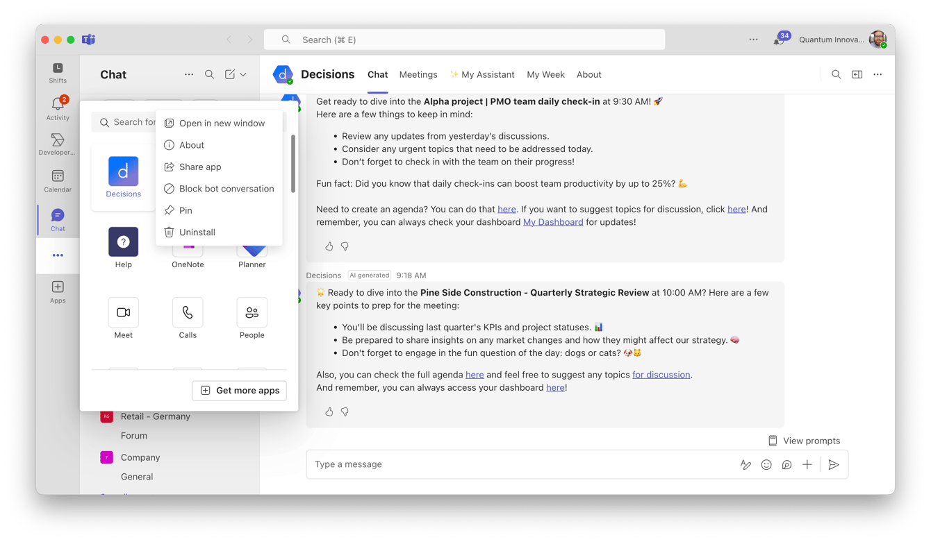 How to add the Decisions app for easy access to Teams on desktop and mobile