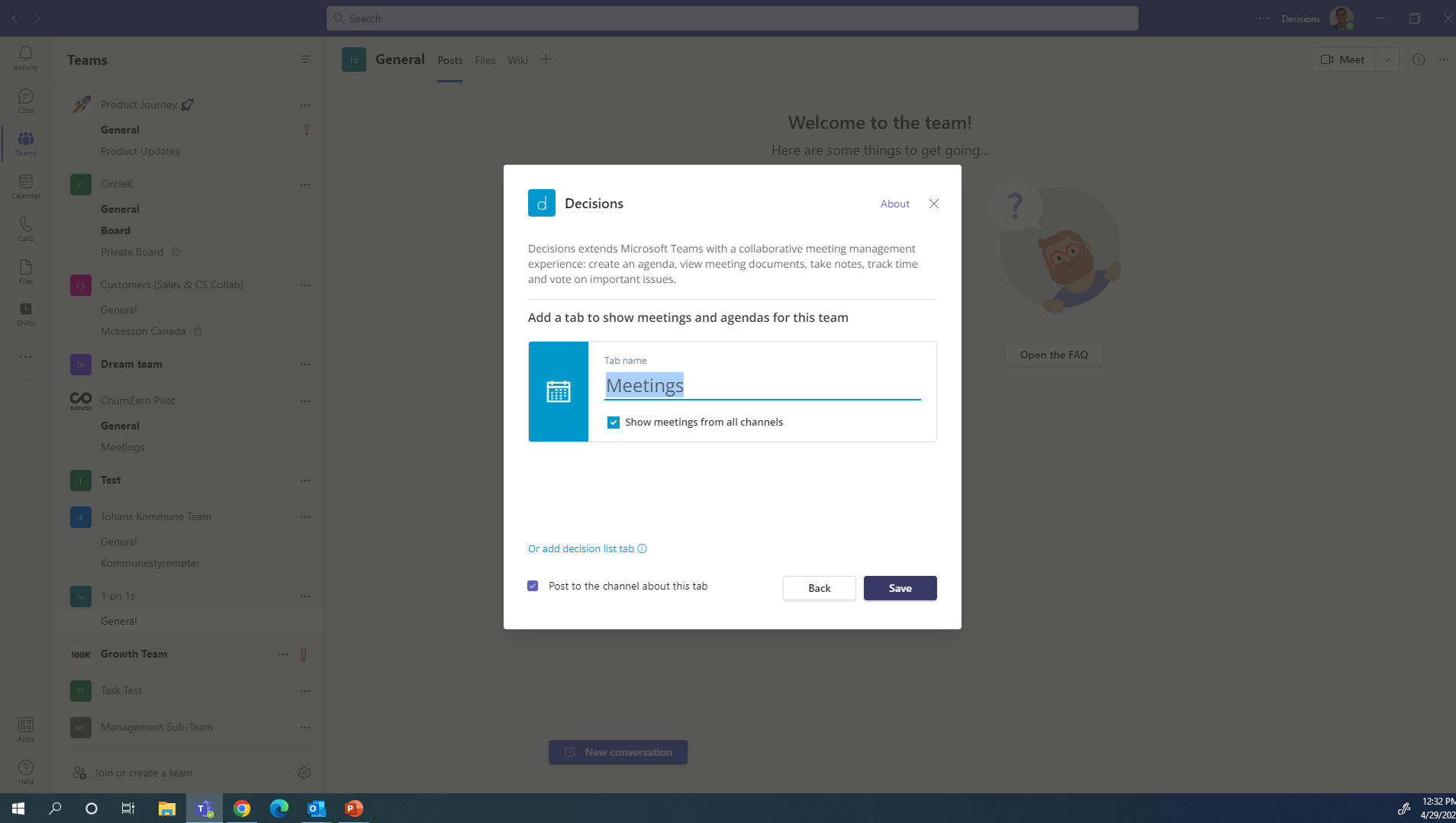 Add Decisions to Microsoft Teams