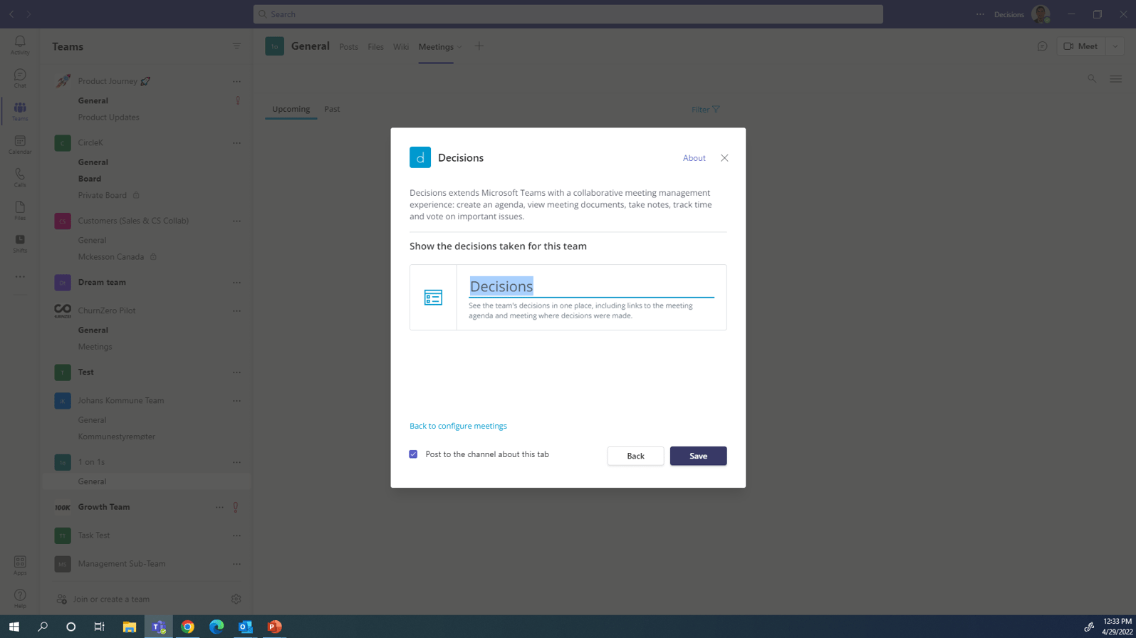 Add Decisions to Microsoft Teams