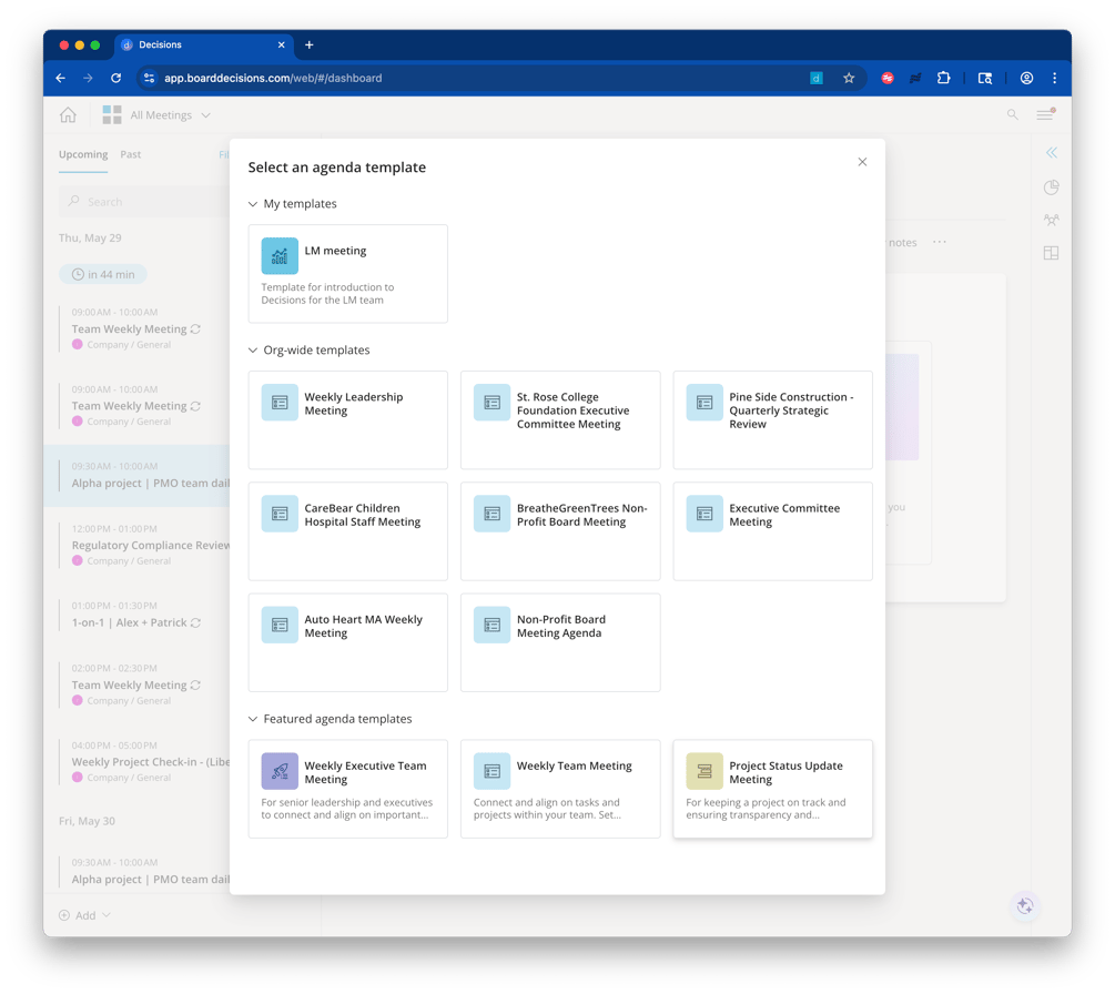 Org-wide agenda templates