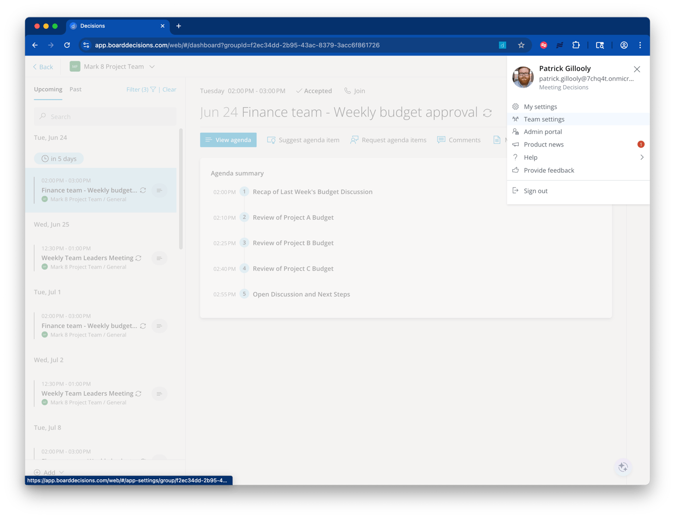 Change planner storage location for tasks, decisions or meeting planner ...