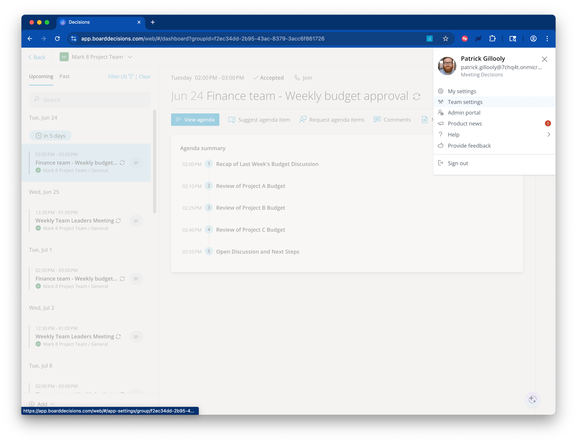 Change planner storage location for tasks, decisions or meeting planner ...