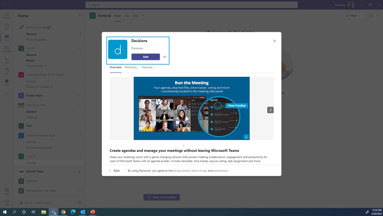 Add Decisions to Microsoft Teams