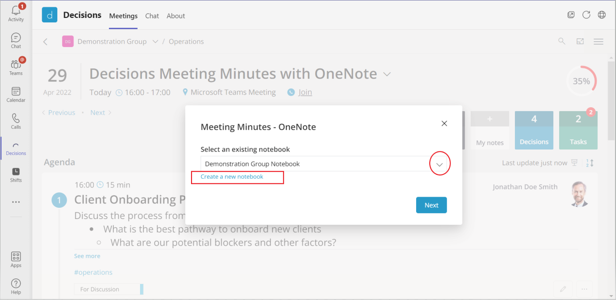 Create meeting minutes in OneNote