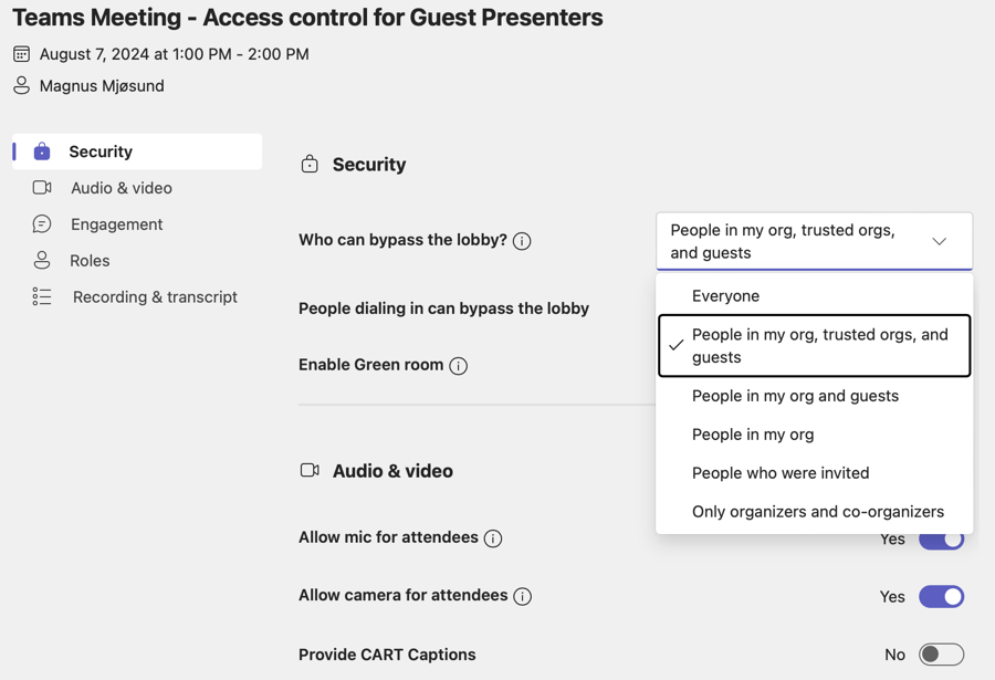 Guest Presenter - How to manage access to meeting link, meeting chat ...