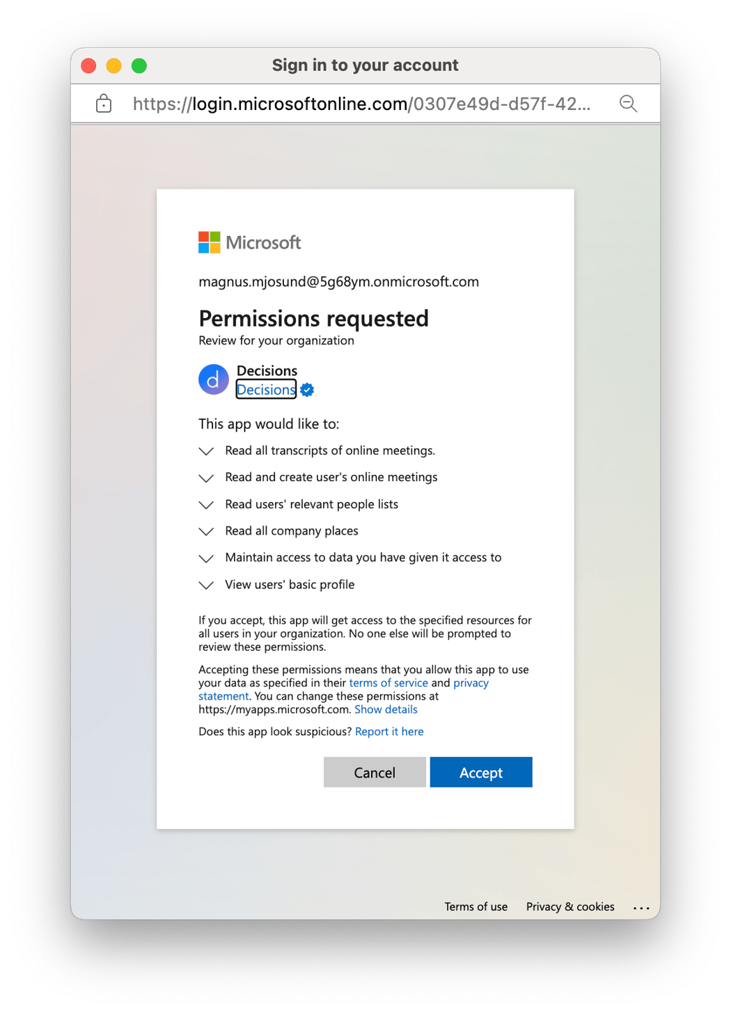 Decisions + Microsoft Graph permissions