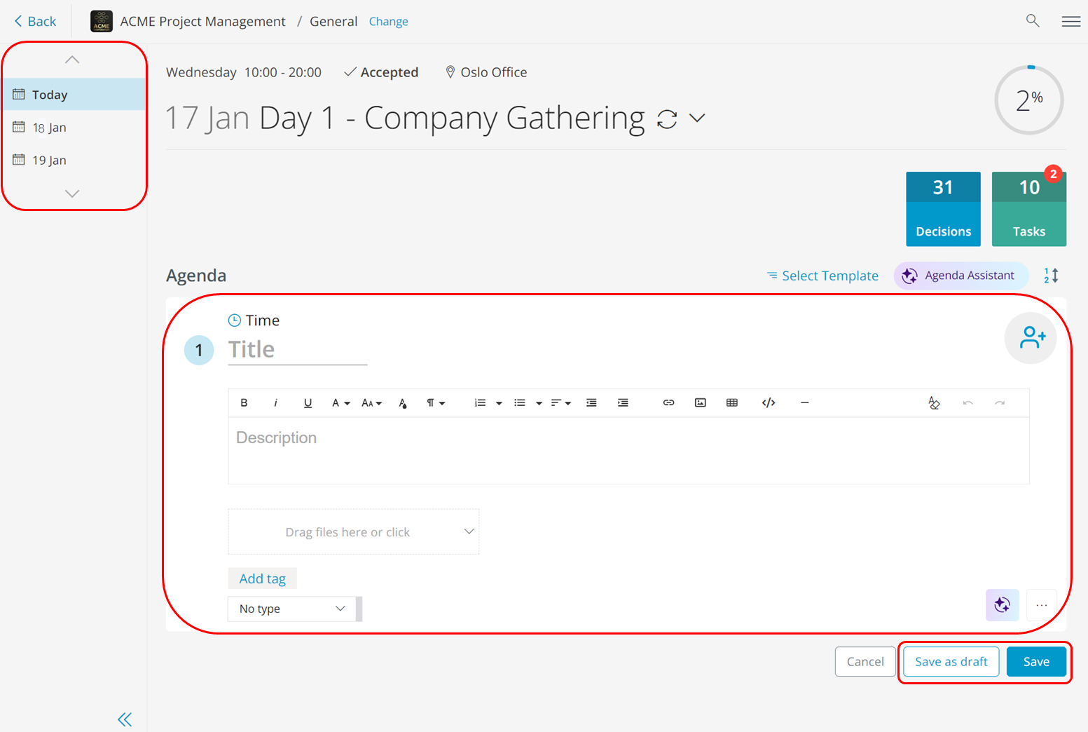 How to set up multi-day meetings in Decisions | Outlook