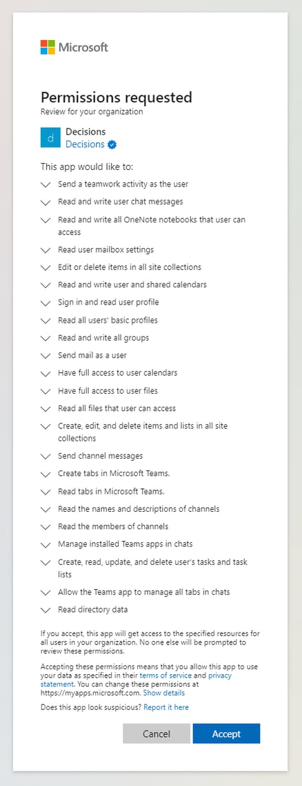 Decisions + Microsoft Graph permissions