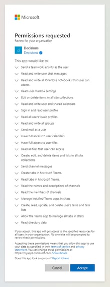 Decisions + Microsoft Graph permissions