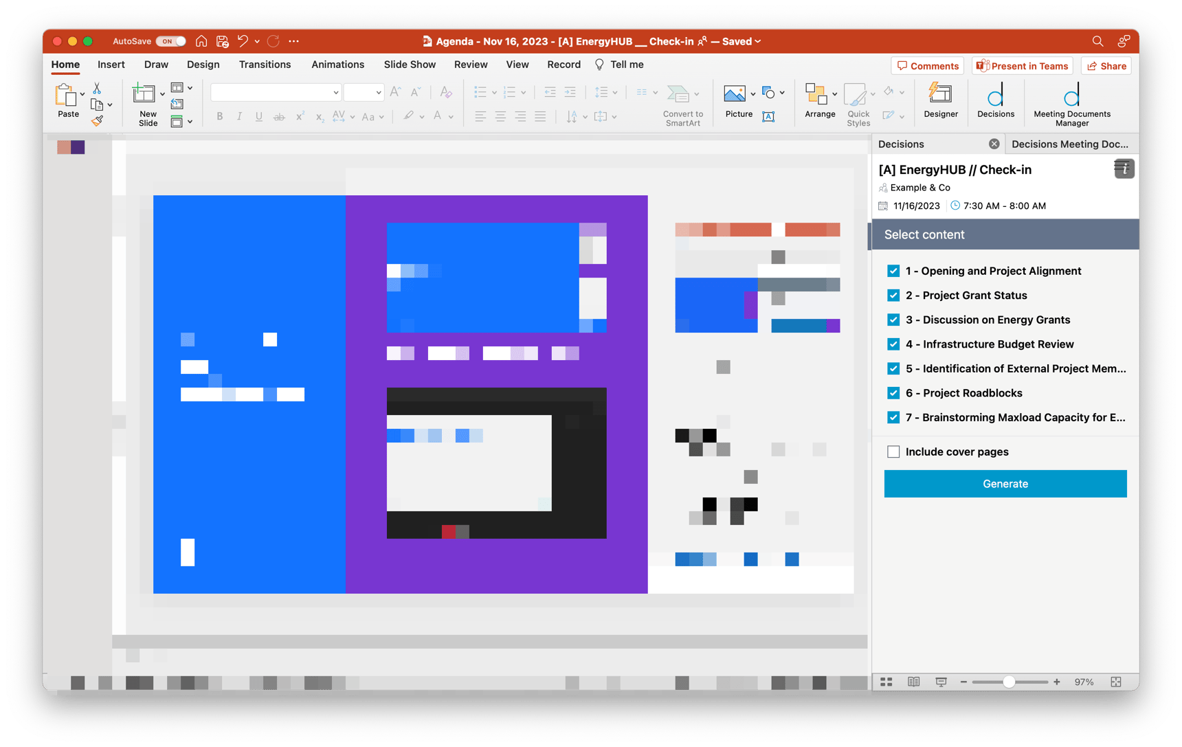 Using Presentation Pack to generate slides for your meeting
